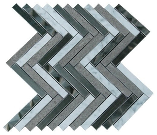 Arrowhead Steel and Marble Herringbone Mosaic, 11"x11" Sheets, Set of ...