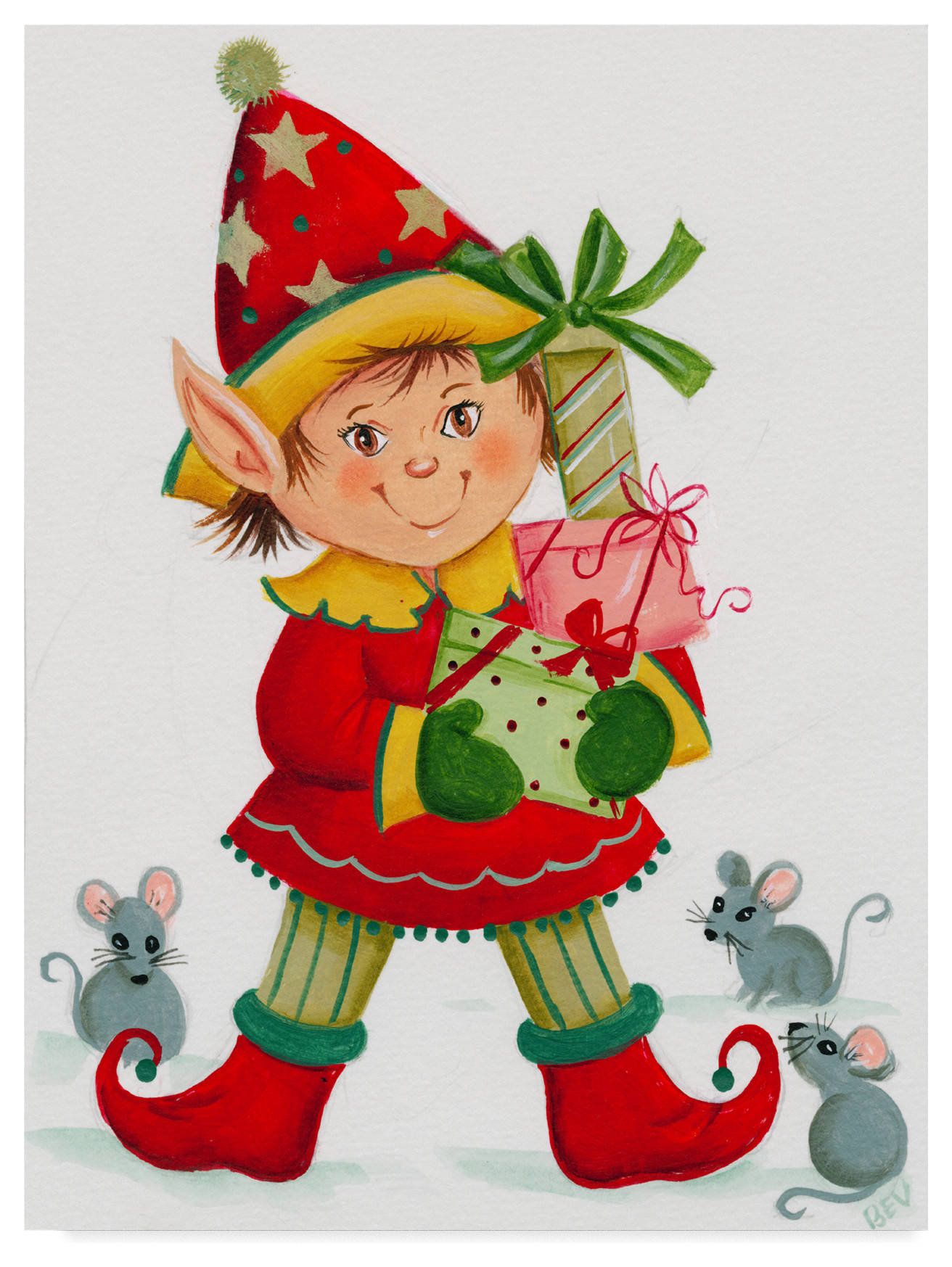 Beverly Johnston 'Elf With 3 Mice' Canvas Art, 18"x24" - Contemporary ...