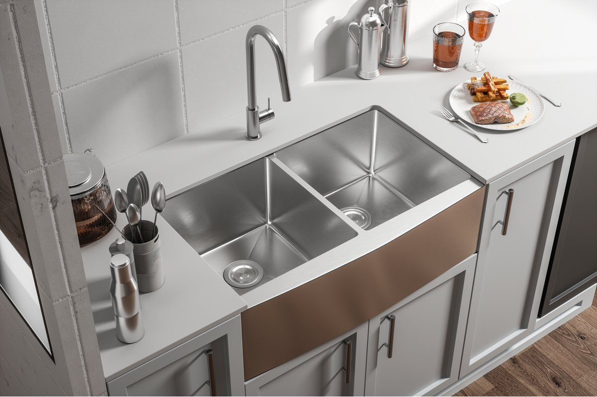 Elegant Stainless Steel Farmhouse Kitchen Double Sink - Contemporary ...