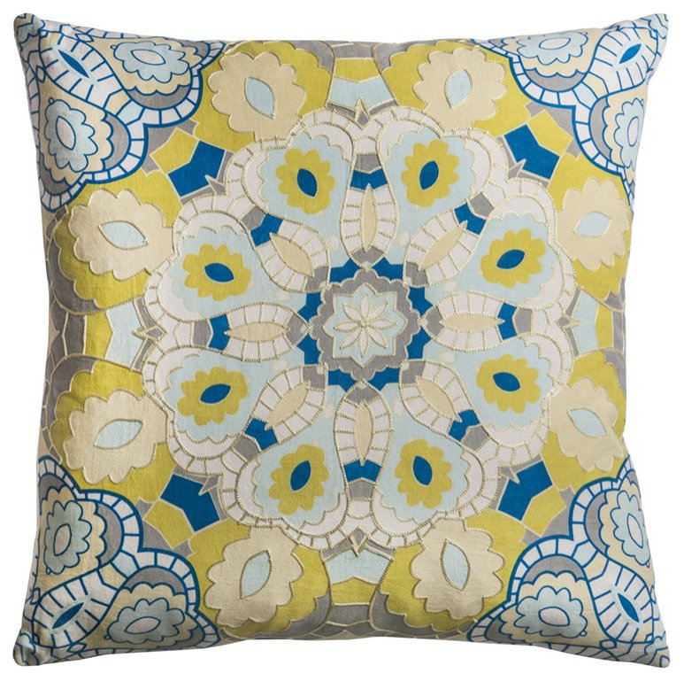 Yellow Teal Boho Medallion Down Throw Pillow - Contemporary ...