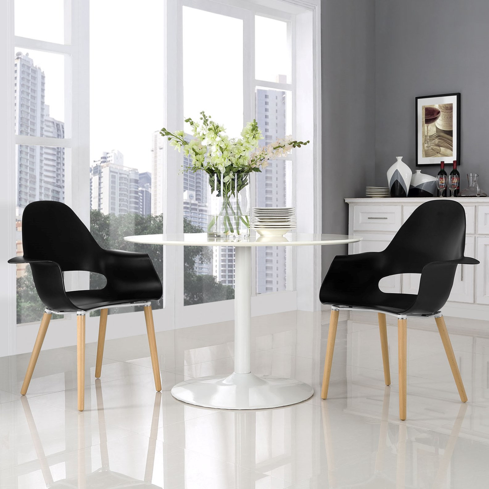 Modern Contemporary Urban Dining Chair Set, Set of 2, Black, Plastic ...