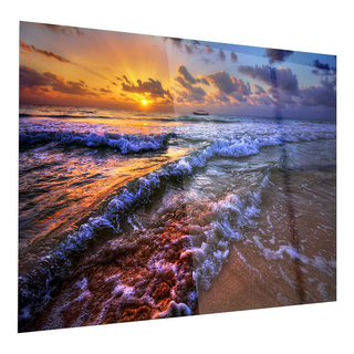 "Sunset Over Blue Tinged Waves" Metal Wall Art, 48"x40" - Beach Style ...