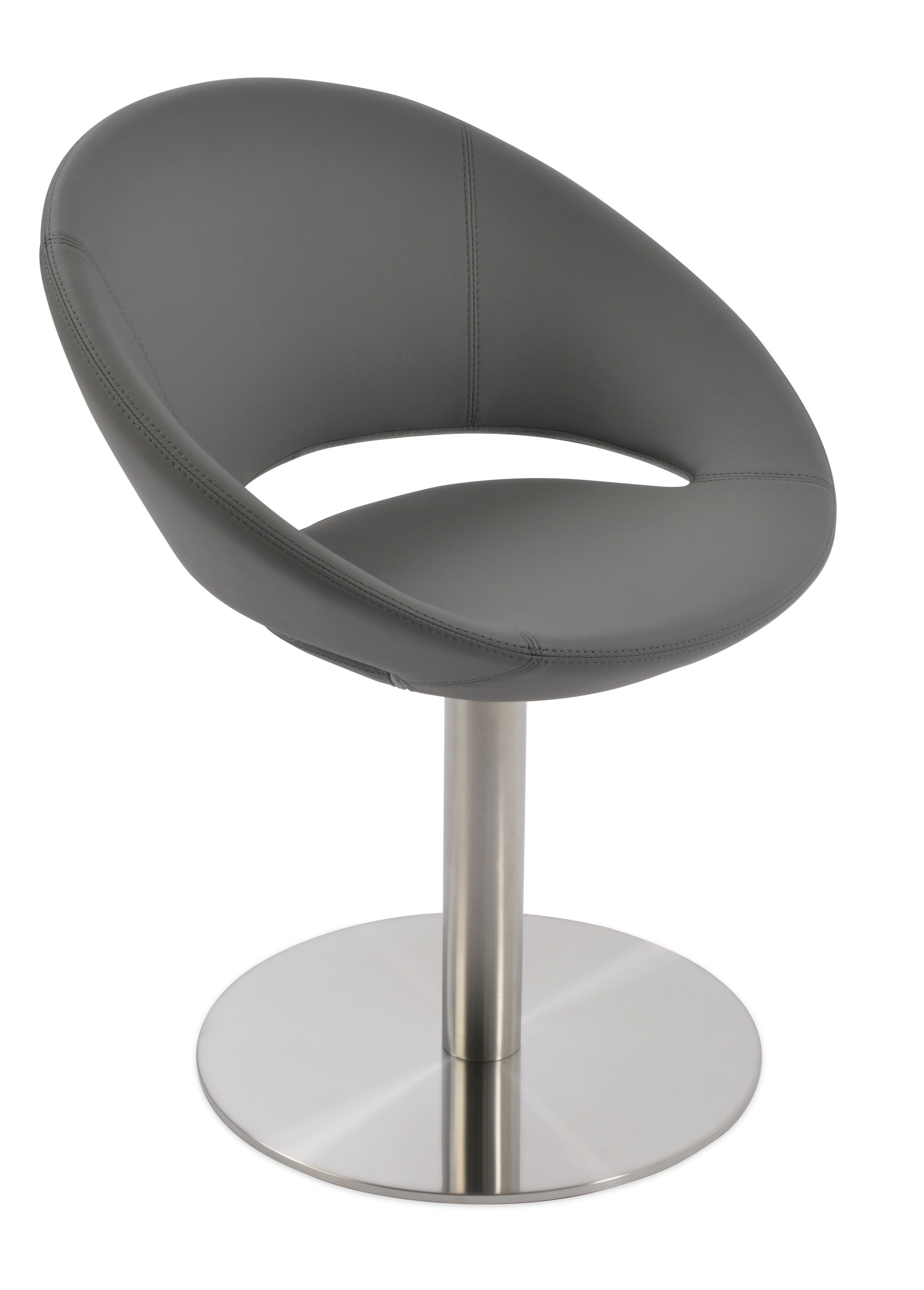 Crescent Round Lounge Chair, Stainless Steel Base, Dark Gray Wood ...