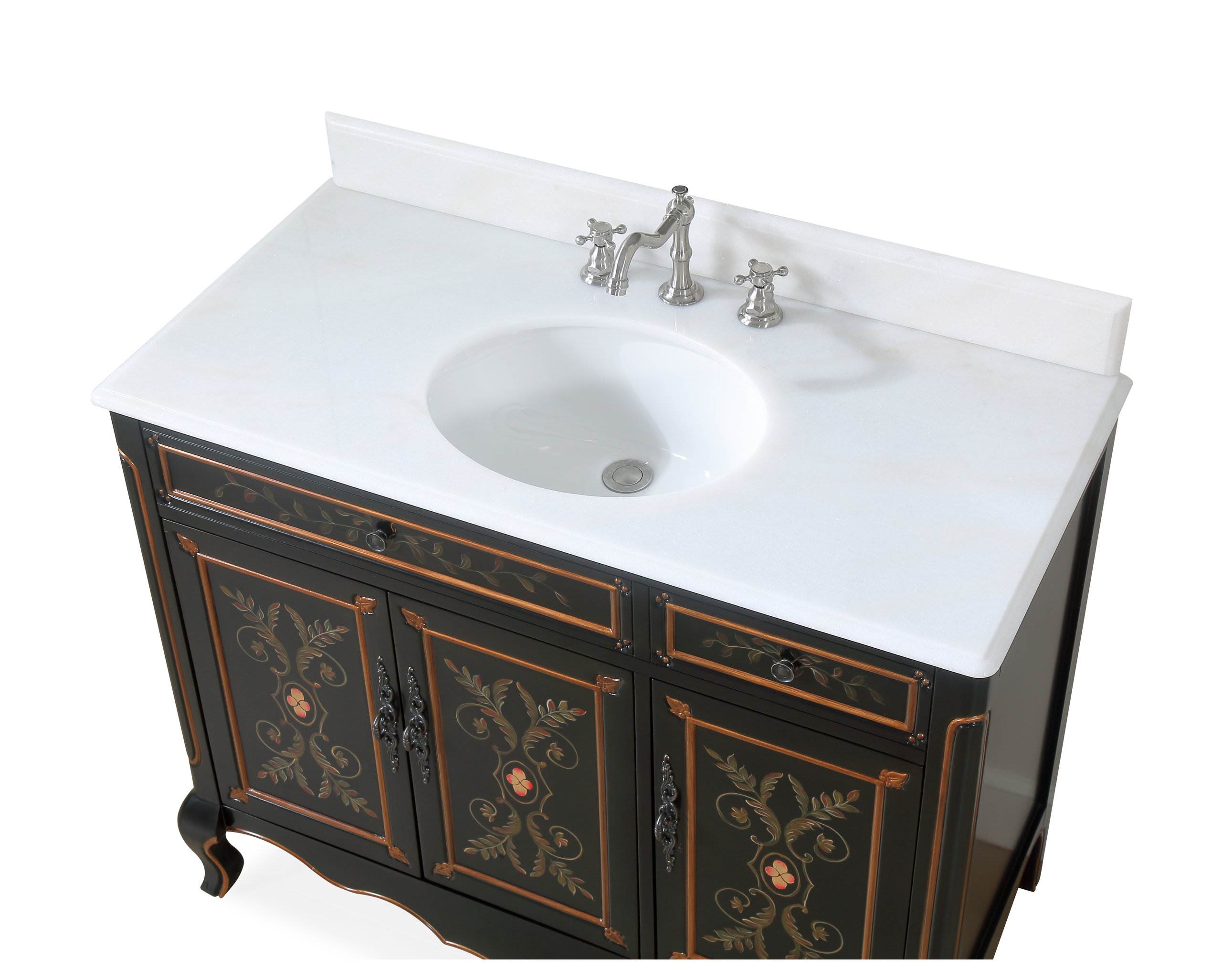 42" Black Hand-Painted Floral Decoroso Side Cabinet Bath Vanity ...