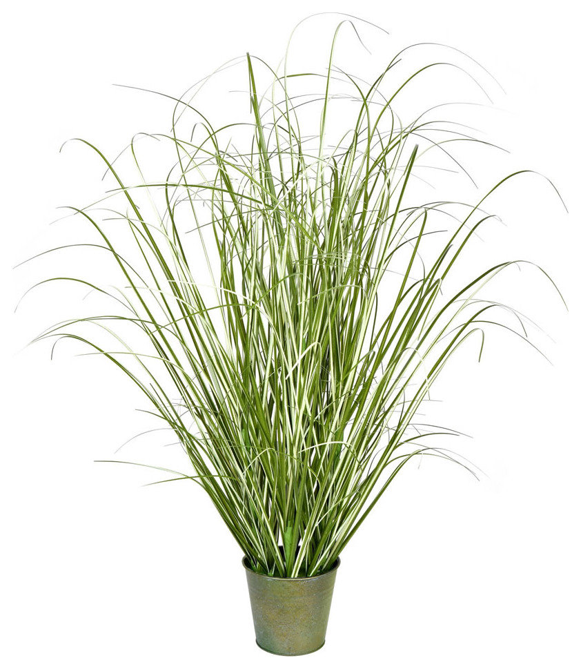 24" Native Green Grass In Iron Pot - Traditional - Artificial Plants ...