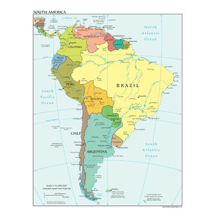 South America Map, Political, Peel & Stick Removable Wall Decal, 22.5 ...