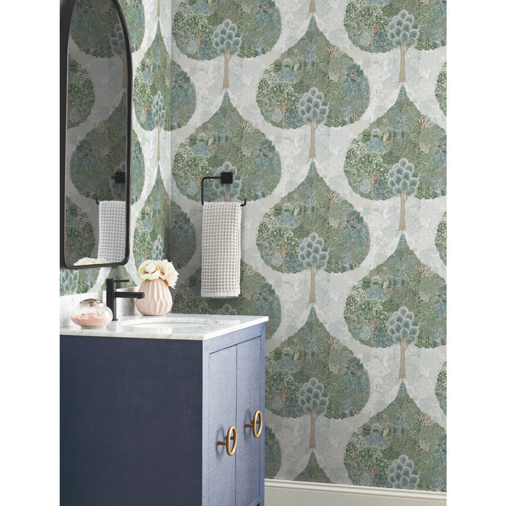 Mystic Forest Wallpaper, Green, Teal - Contemporary - Wallpaper - by ...