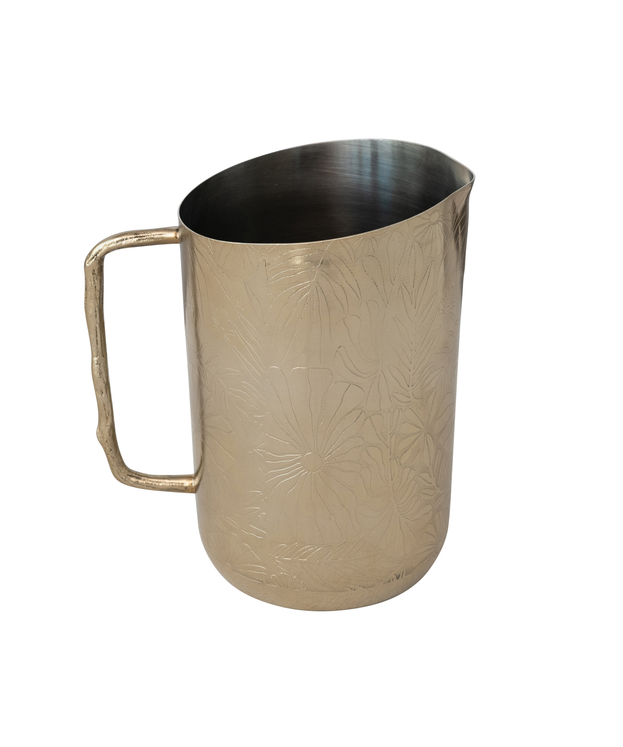 2-Quart Stainless Steel Pitcher, Etched Flowers, Twig Shaped Handle ...