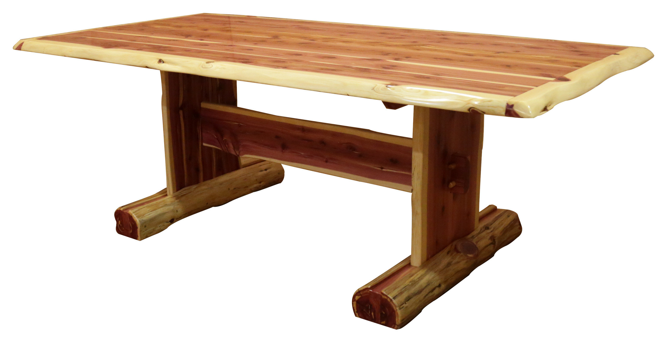 Red Cedar Log Slab Trestle Dining Set, 36" X 72" - Rustic - Dining Sets ...
