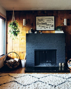 1950s stone fireplace