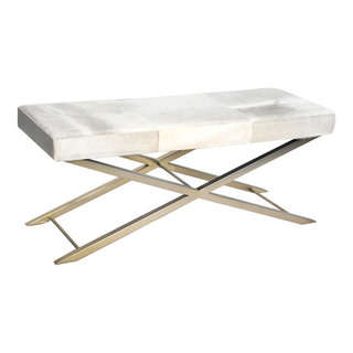 L46" Gold Stainless Steel Frame Bench With Gray and White Hairline ...