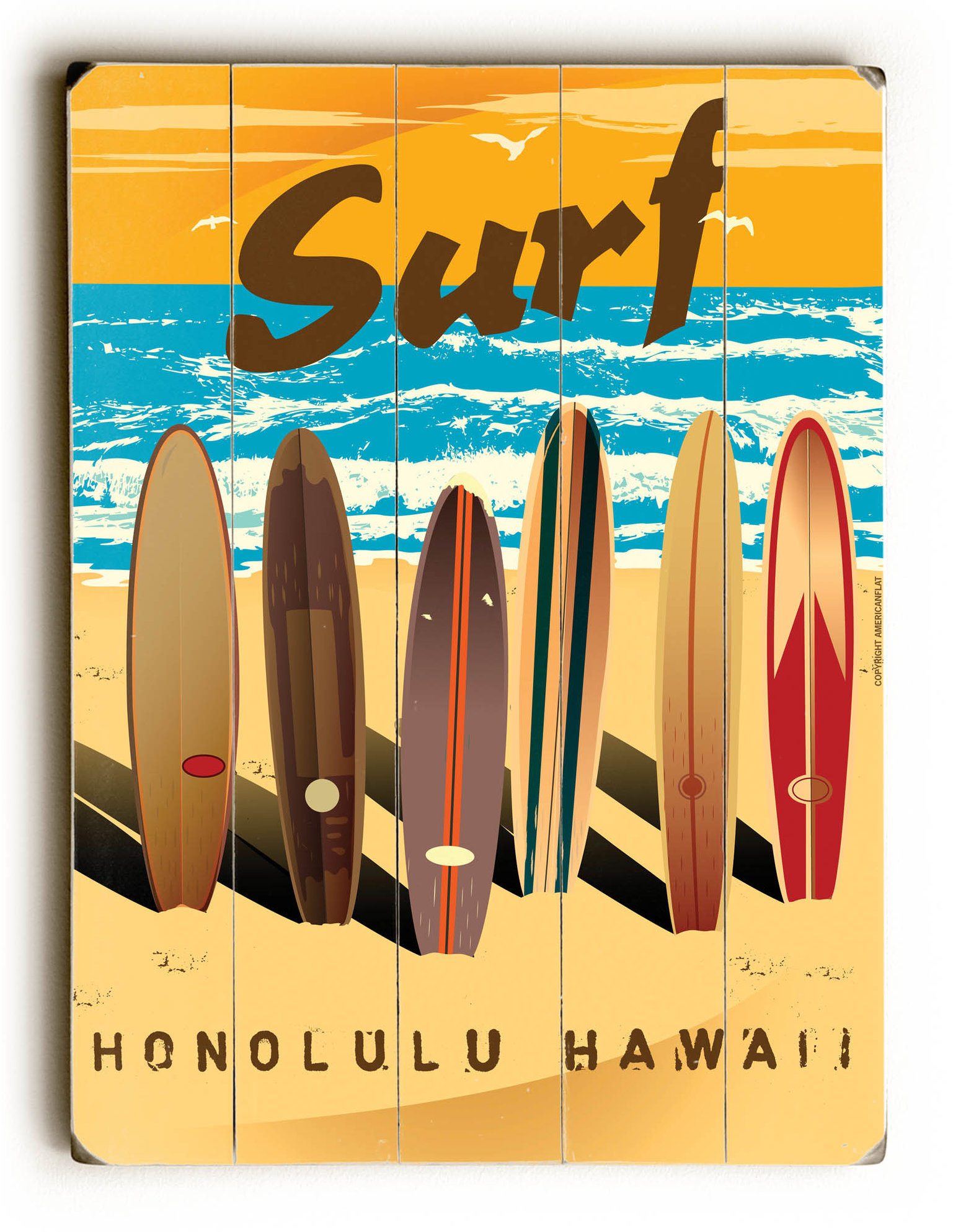 Surf Honolulu Hawaii Wooden Sign, 40x30 - Beach Style - Novelty Signs ...