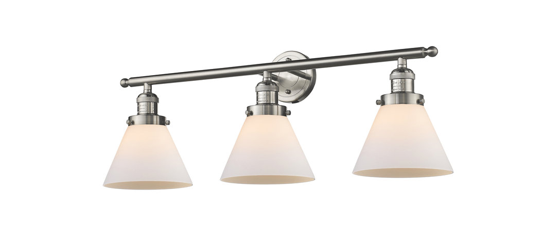 Large Cone 3 Light Bathroom Vanity Light in Satin Nickel - Industrial ...