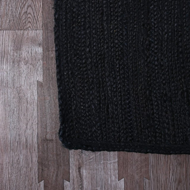Reversible Black Jute Rug with Braided Design and Durable Farmhouse ...