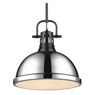 Duncan 1-Light Pendant With Rod, Matte Black With Chrome - Traditional ...