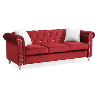 Maklaine Contemporary styled Soft Velvet Sofa in Burgundy Finish ...