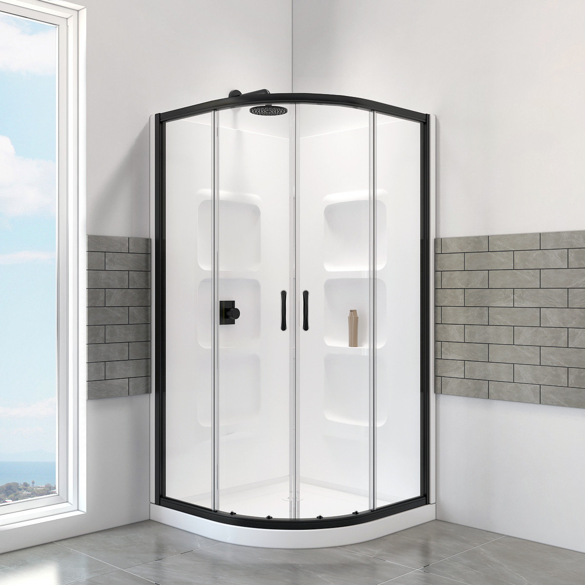 Mona 36" Black Shower Kit, Neo-Round - Modern - Shower Stalls And Kits ...