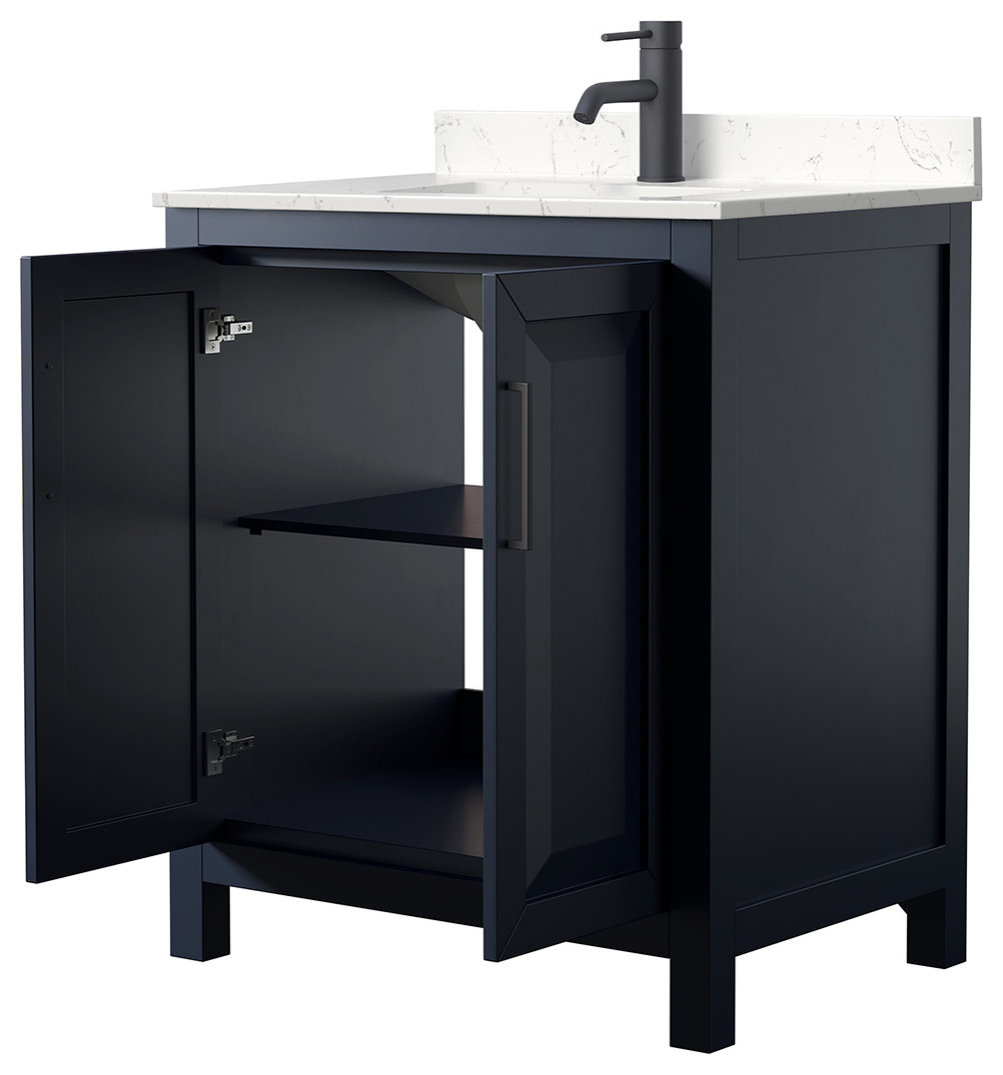 Daria 30" Single Vanity, Dark Blue, Carrara Cultured Marble Top, Black ...