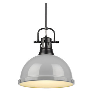 Golden Lighting Duncan 1-Light Rod Pendant, Black/Gray Shade, 3604-LBLK ...
