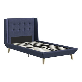 Scandi Mid-Century Platform Bed With Button Tufting & Wood Slat Support ...