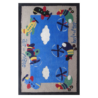 4'x6' Blue Kids Bedroom Area Rug With Plane Designs, Soft and Hand ...
