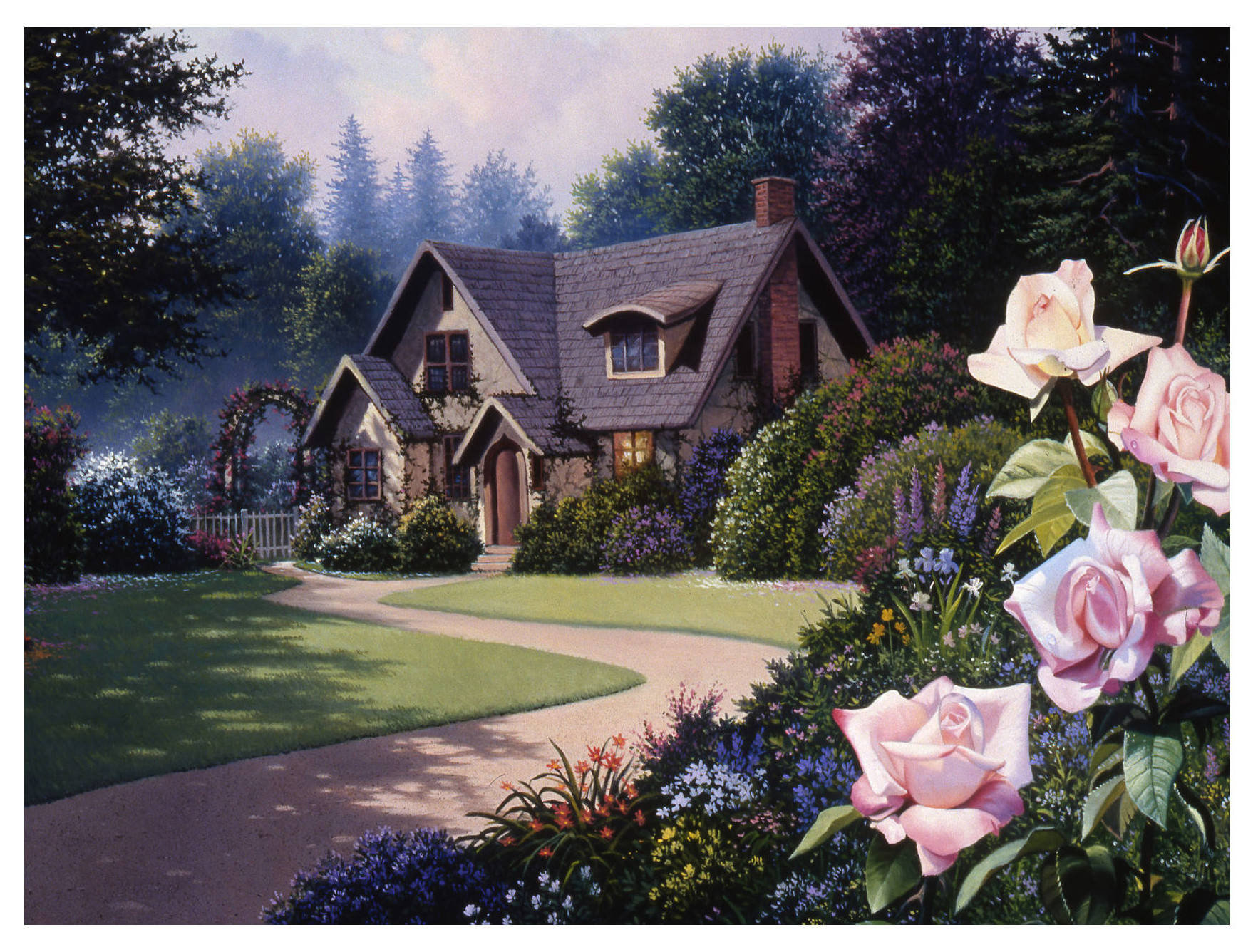 Rose Gehrman Rose Cottage Art Print, 9"x12" - Contemporary - Fine Art ...