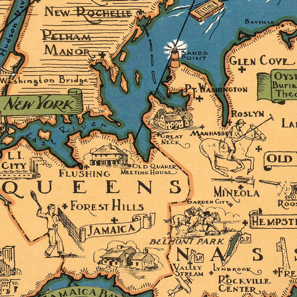 Vintage 1933 Map Of Long Island Unframed Print Wall Art - Contemporary ...