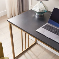 Rectangular Desk, Golden Metal Frame With Slatted Accents & Matte Black ...