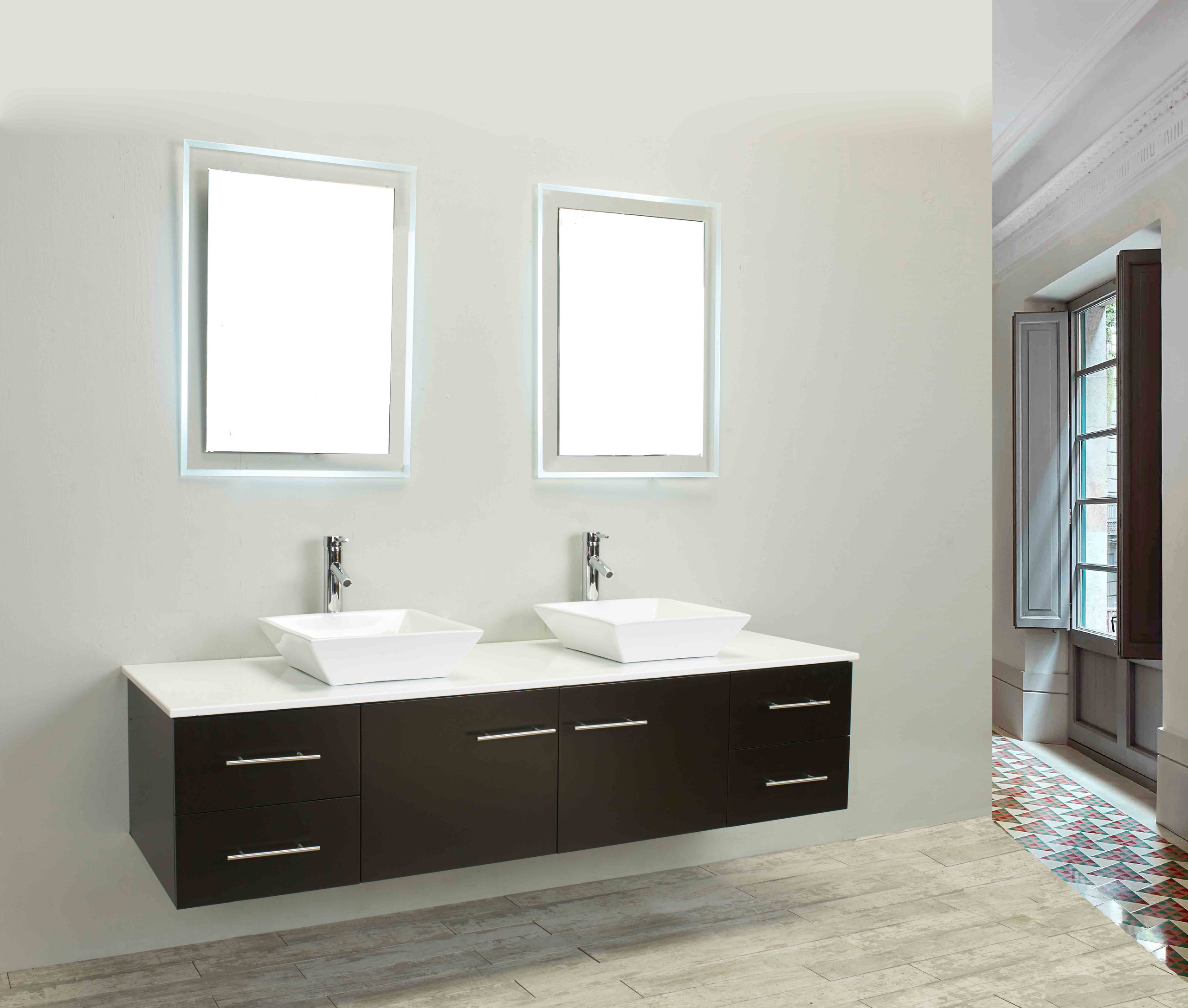 Totti Wave 60 inch Espresso Modern Double Sink Vanity Top And Double ...