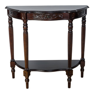 Brown Entryway Table with Curved Design, Spindle Legs & Storage Drawer ...