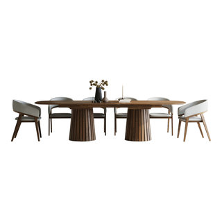 Modrest Truman Mid-Century Walnut Extendable Dining Table + 6 Chairs ...