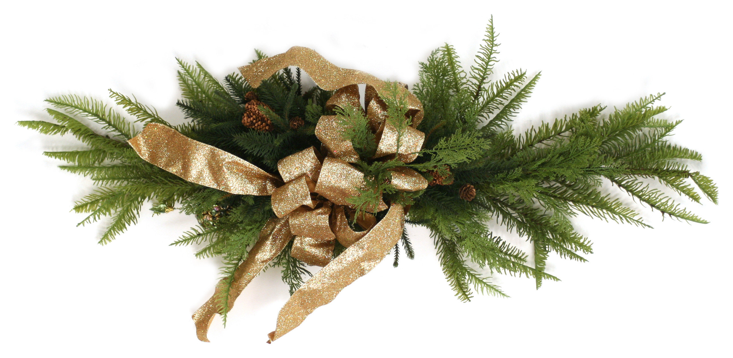 Green Fir Swag with Gold Bow - Traditional - Artificial Plants And ...