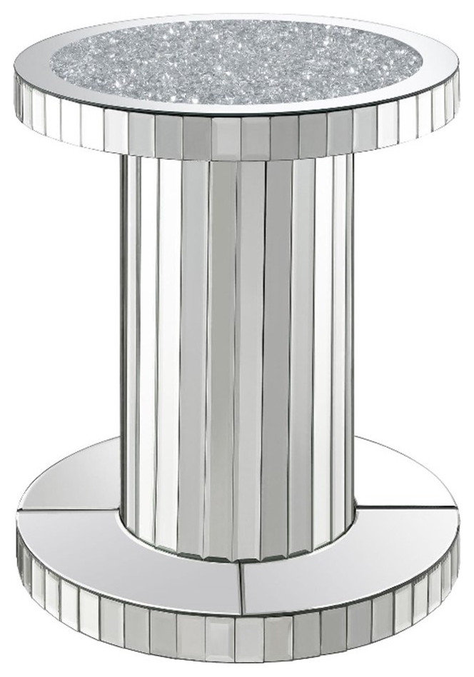 Coaster Dorielle Glass Crystal Inlay Round Top Accent Table in Mirror ...