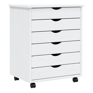 vidaXL Roll Cart with Drawers 6 Drawer Roll Cart MOSS White Solid Wood ...