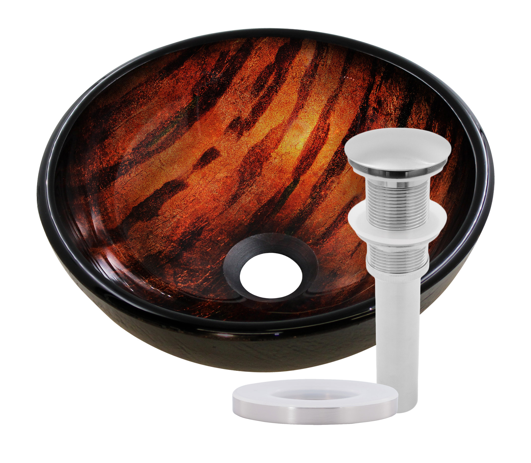 Mimetica Mini 12" Brown Camouflage Round Glass Vessel Sink with Drain ...