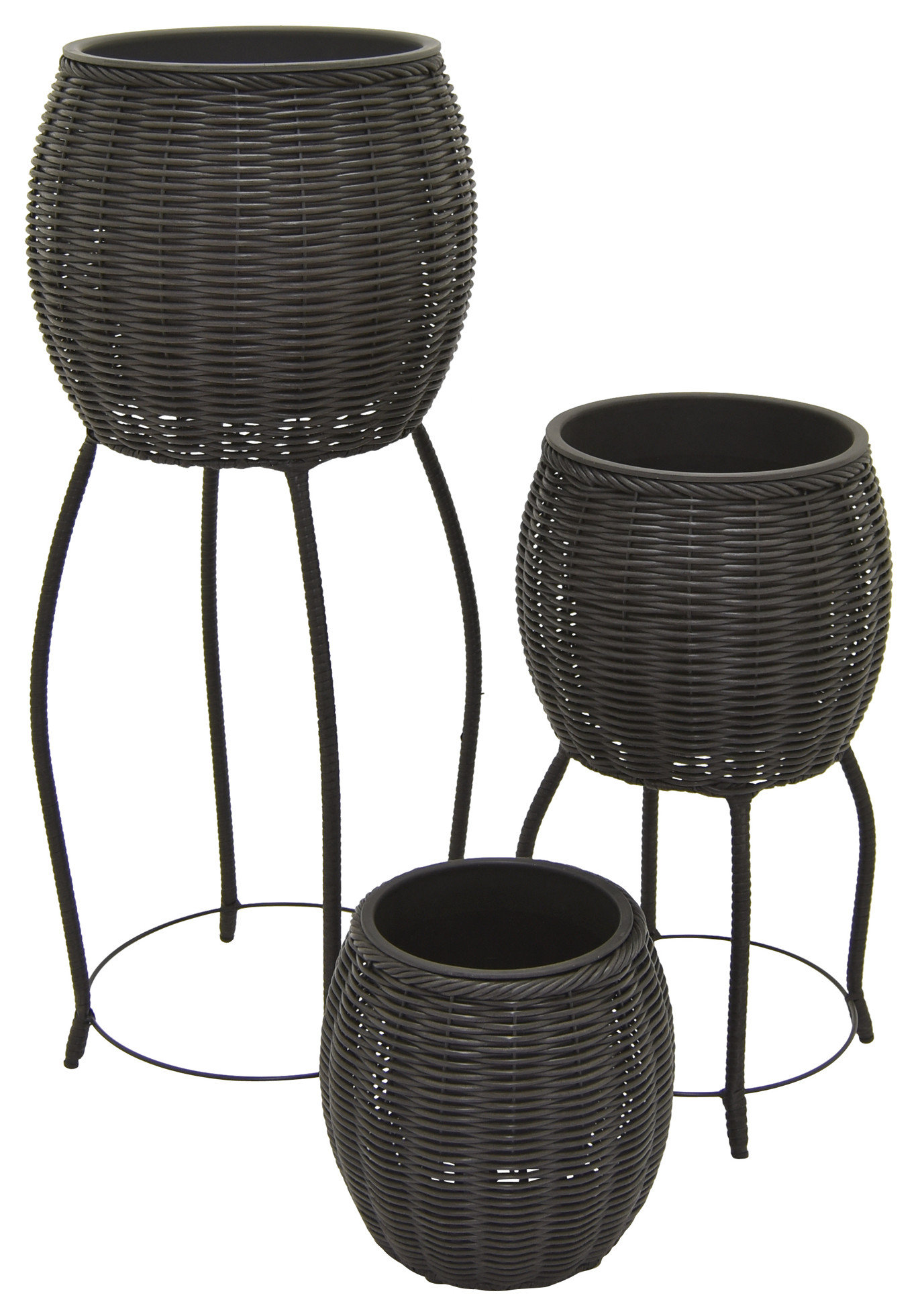 Plutus Brands Planter Set Of Three, Black Polyurethane - Tropical ...