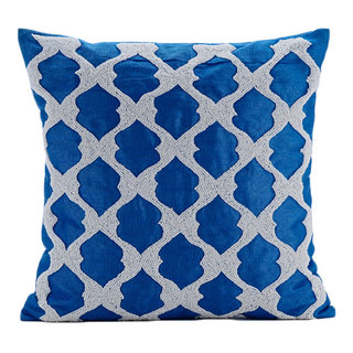 Mother Of Pearls Art Silk Slate Blue Pillows Cover, Blue Moon, 14"x14 ...