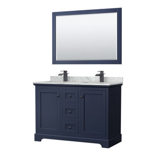 Avery 48" Double Vanity in Dark Blue, Top, Square Matte Black Trim, 46 ...