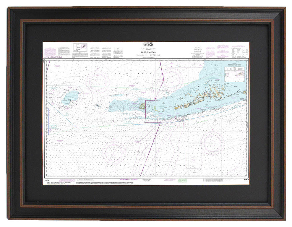 Poster Size Framed Nautical Chart, Florida Keys Sombrero Key To Dry ...