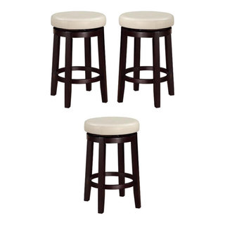 Home Square 24" Wood Counter Stool with Slanted Legs in Cream/Brown ...