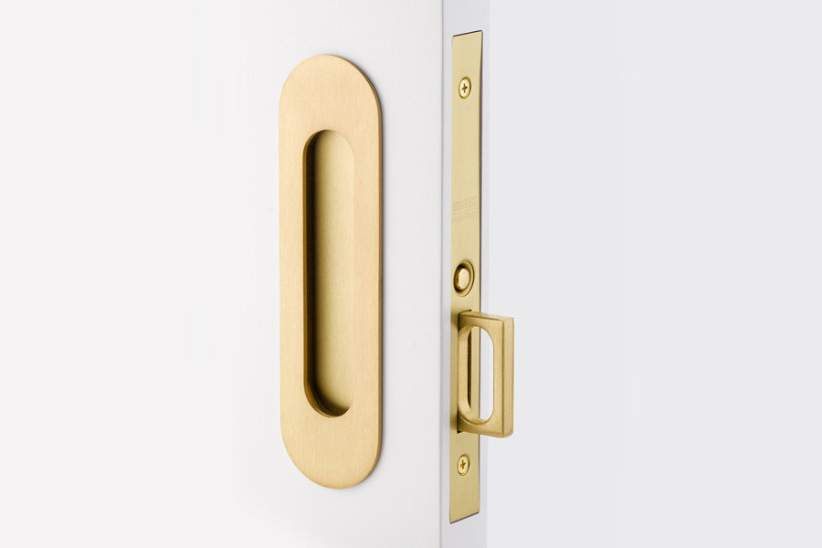 Emtek Dummy Mortise Pocket Door Lock With Satin Brass Finish ...