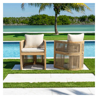Panama Jack Cabo Set of 2 Barrel Dining Armchairs - Tropical - Outdoor ...