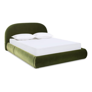 Archie Performance Velvet Puffy Grounded Curved Platform Bed, Queen ...