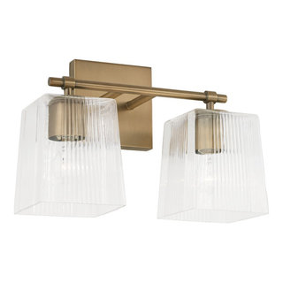 Capital Lighting Lexi 2 Light Vanity, Aged Brass/Clear Fluted ...