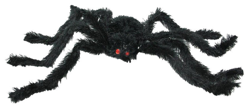 24" Black Fuzzy Spooky Spider With Red Eyes Halloween Table Top ...