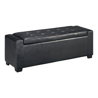 Signature Design by Ashley Faux Leather Tufted Storage Bench in Black ...