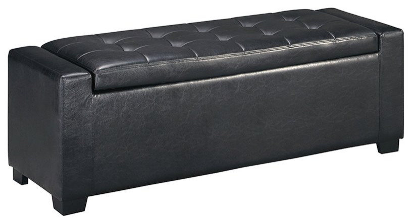 Signature Design by Ashley Faux Leather Tufted Storage Bench in Black ...