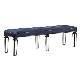 Benzara BM269606 Bench With Button Tufting and Mirror Tapered Legs ...