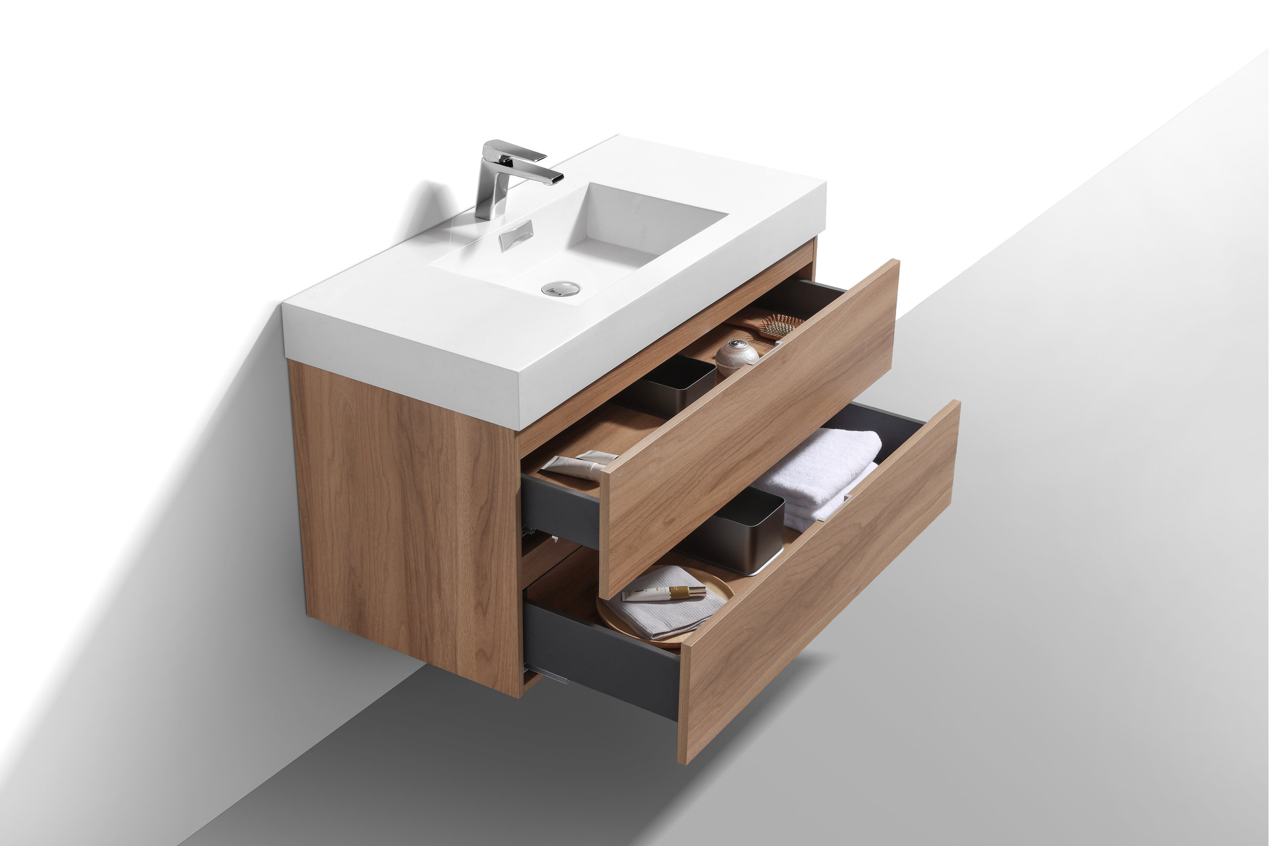 Bliss 40'' Wall Mount Modern Bathroom Vanity, Honey Oak - Modern ...