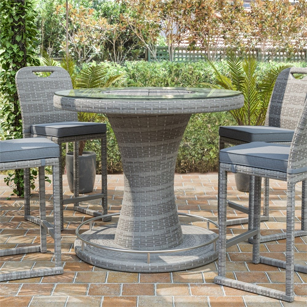 Greemotion Cyprus 7-Piece Stainless Steel Gray Patio Bar Height Dining ...